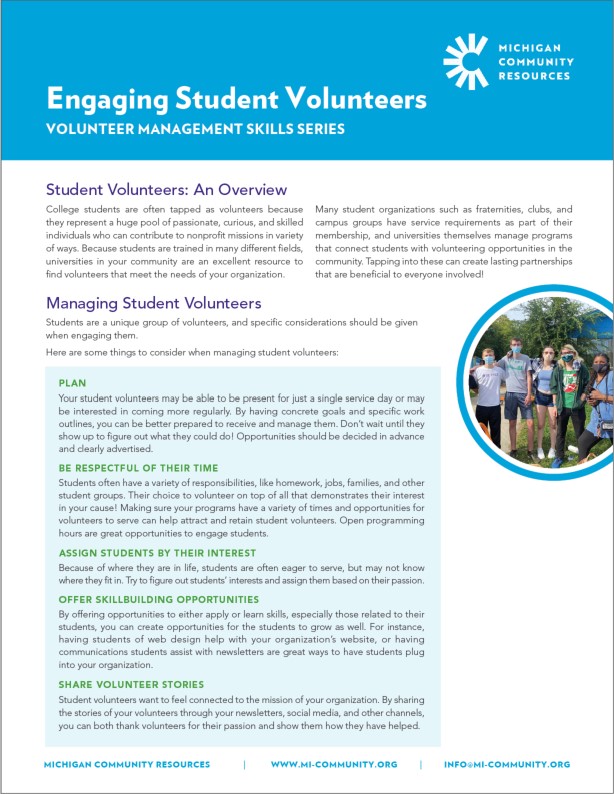 Engaging Student Volunteers – Michigan Community Resources